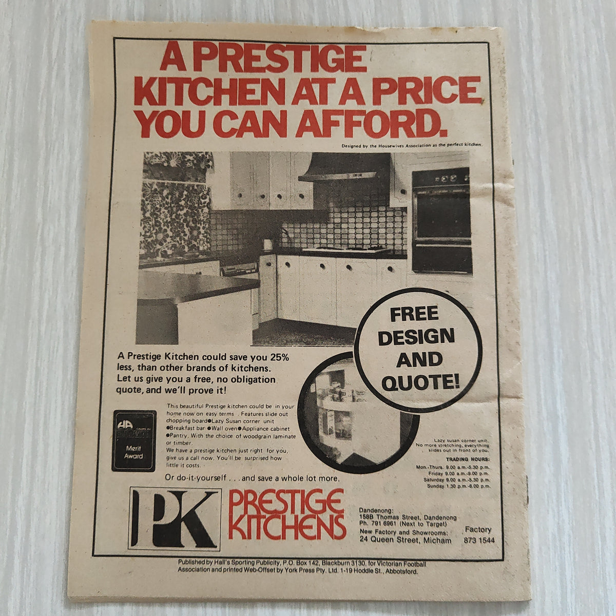 Football 1977 July 10 Victorian Football Association VFA Recorder Foot ...