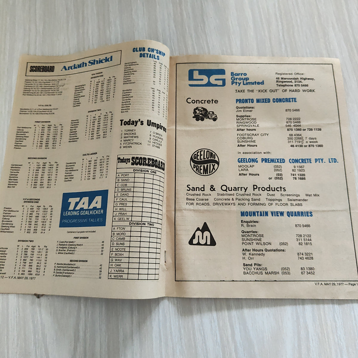 Football 1977 May 29 Victorian Football Association VFA Centenary Year ...