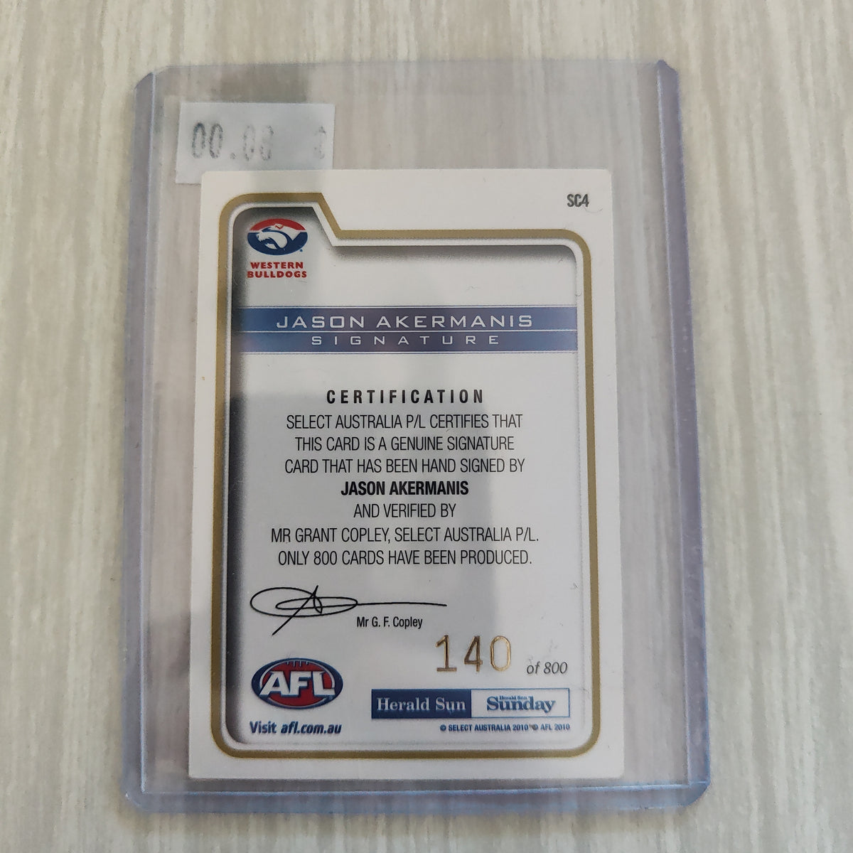 2010 Herald Sun Jason Akermanis Western Bulldogs Signature Card 140/80 ...