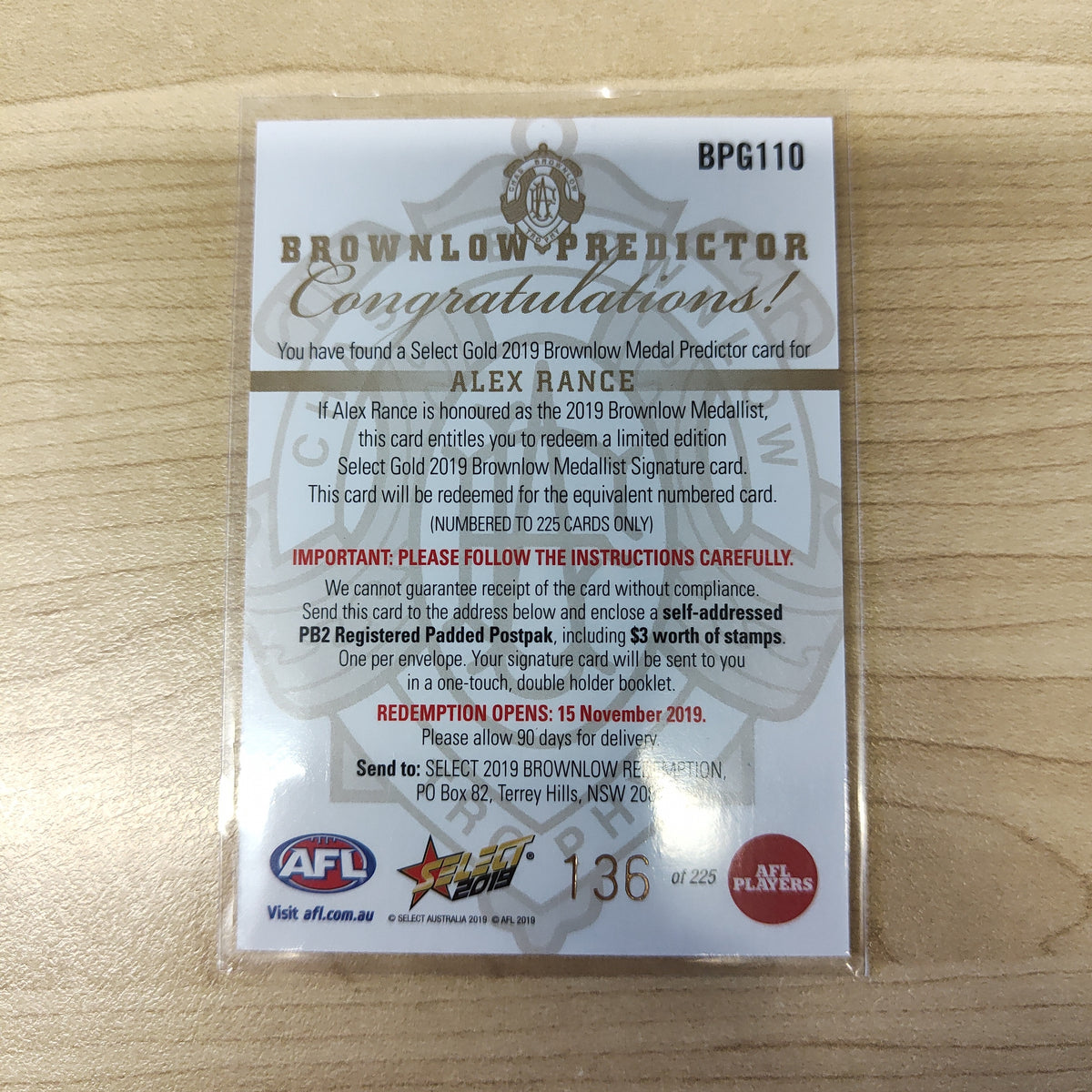 2019 Select Gold Brownlow Predictor Alex Rance Richmond – Shields ...