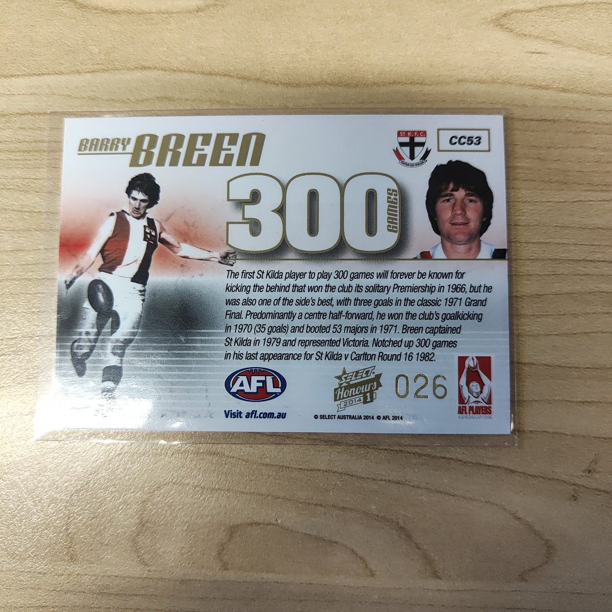 2014 Select Honours 1 300 Game Case Card Barry Breen St Kilda – Shields ...