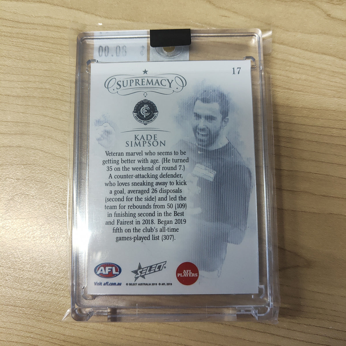 2019 Select Supremacy Silver Base Card Kade Simpson Carlton 70/90 ...