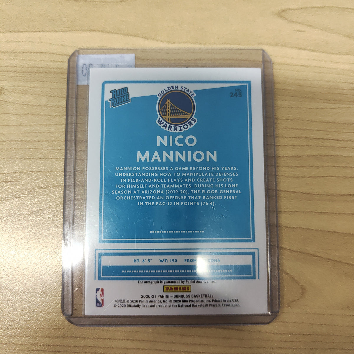 2020 Panini Donruss Rated Rookie Nico Mannion Signature NBA Basketball ...