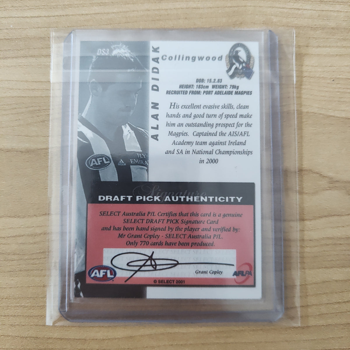 2001 Select Draft Pick Signature Alan Didak Collingwood – Shields ...