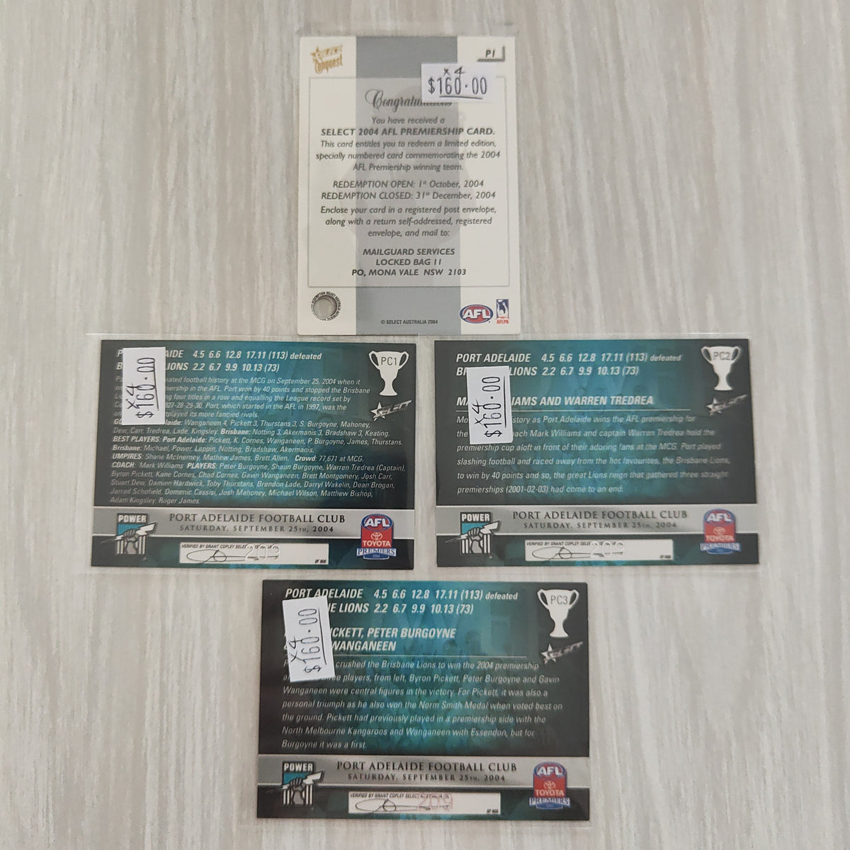 2004 Select Conquest Port Adelaide Premiership Redemption 3 Card Set ...