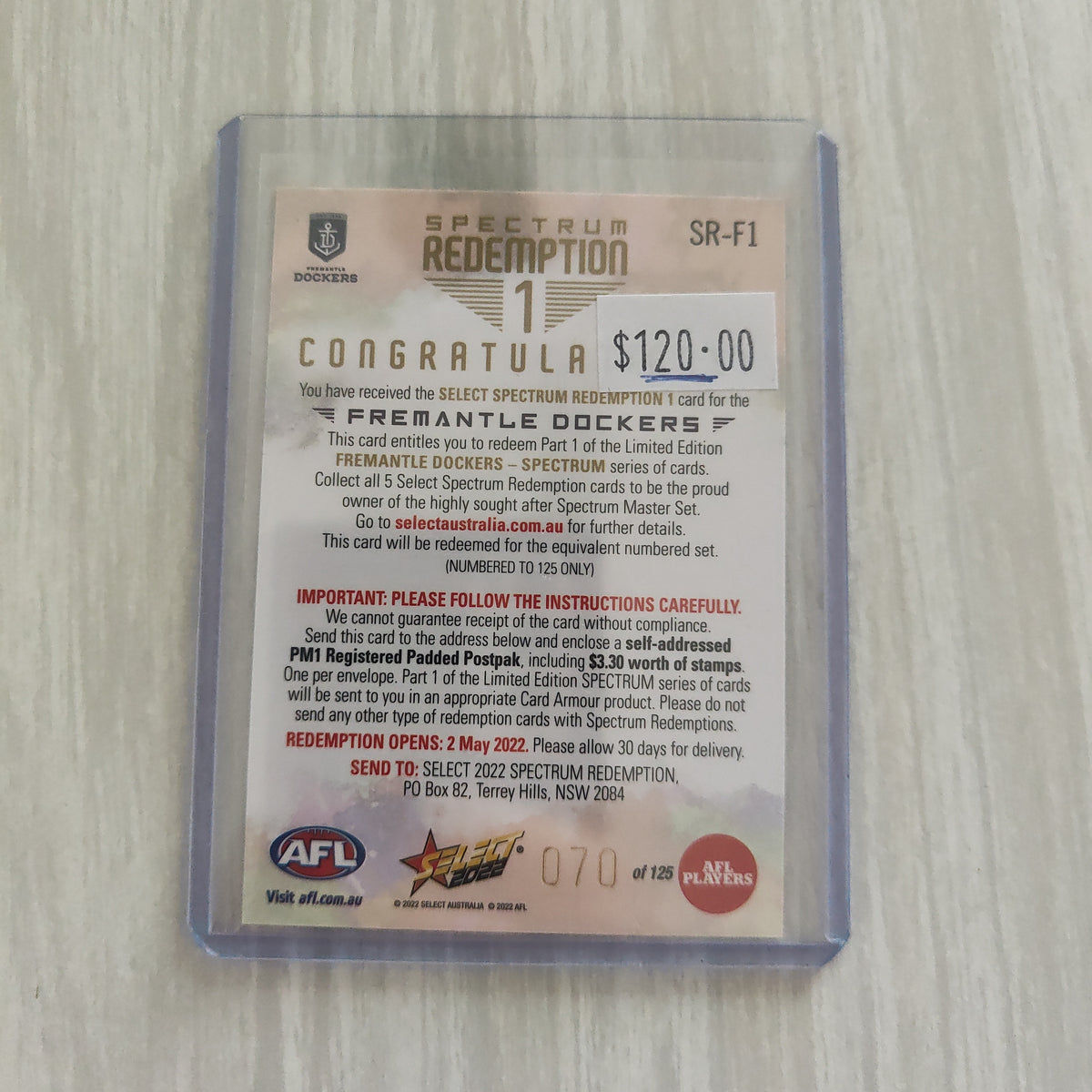 2022 AFL Footy Stars Spectrum Redemption 1 Card Fremantle 070/125 ...