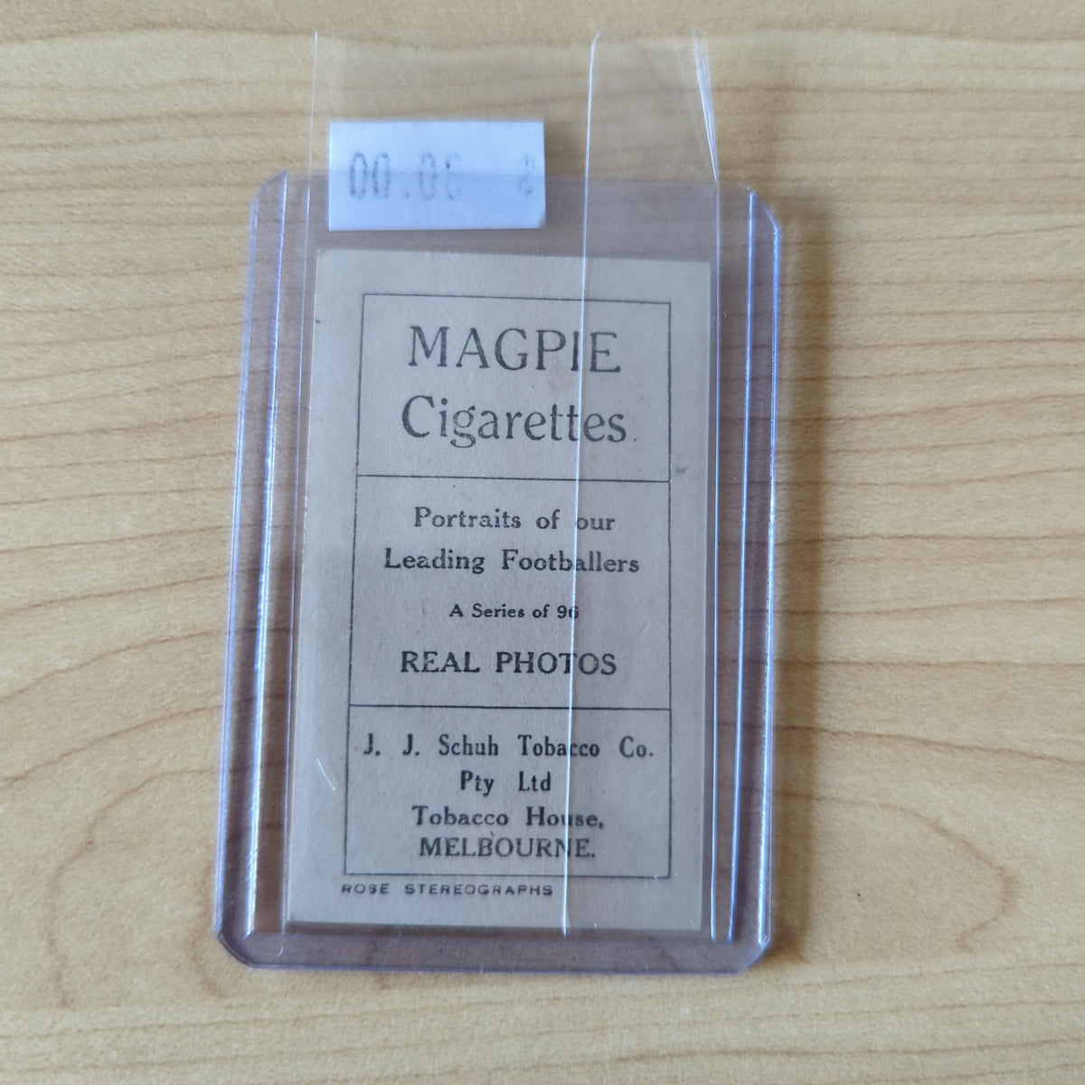 VFL 1923 Magpie Cigarettes J.J. Schuh Leading Footballers No.56 J. H ...