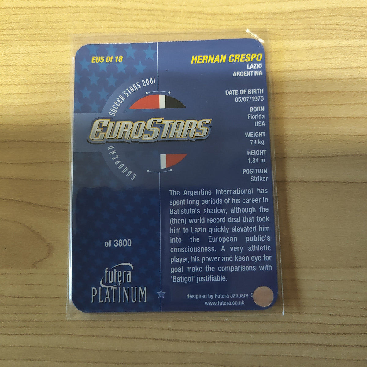 2001 Futera Platinum Euro Stars Hernan Crespo Argentina Soccer Card ...