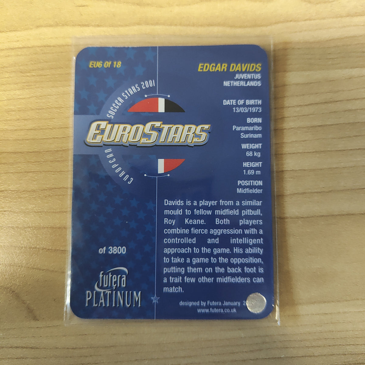 2001 Futera Platinum Euro Stars Edgar Davids Netherlands Soccer Card ...