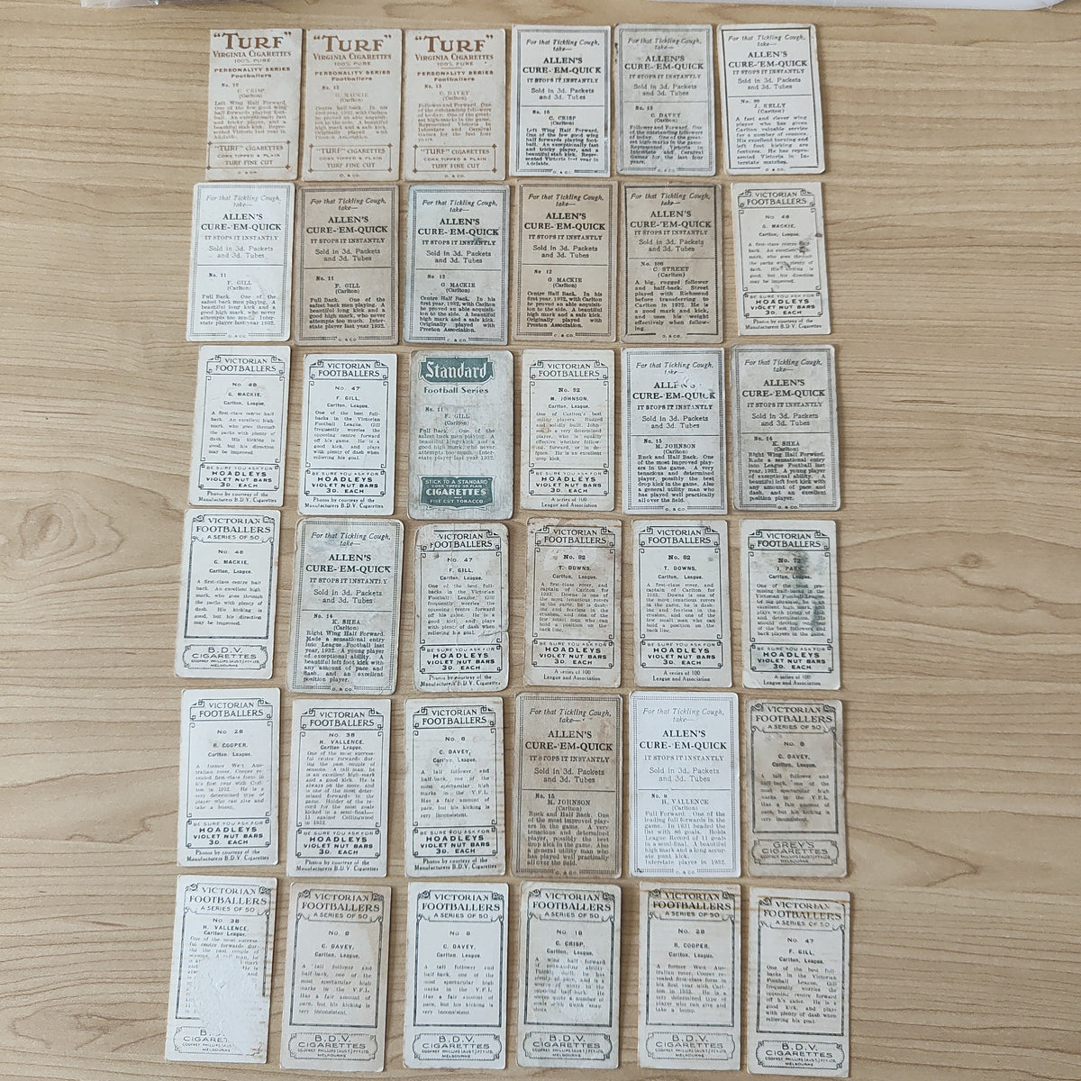 Mixed Lot of 36 Carlton Football Club Cigarette Cards – Shields Stamps ...