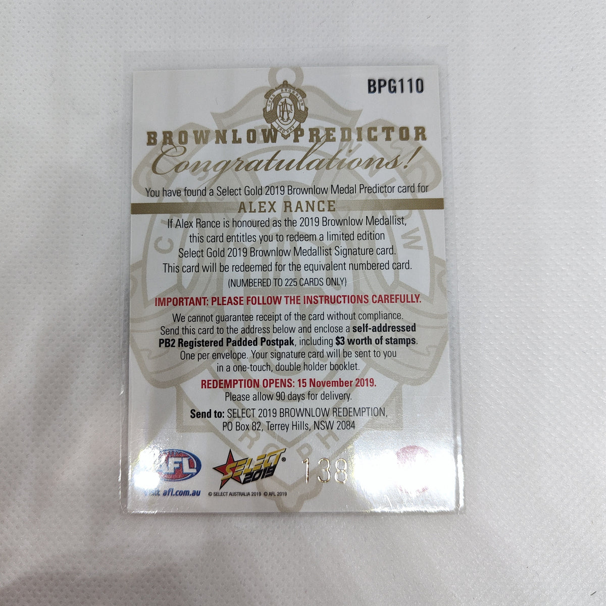 2019 Select Gold Brownlow Predictor Alex Rance Richmond – Shields ...