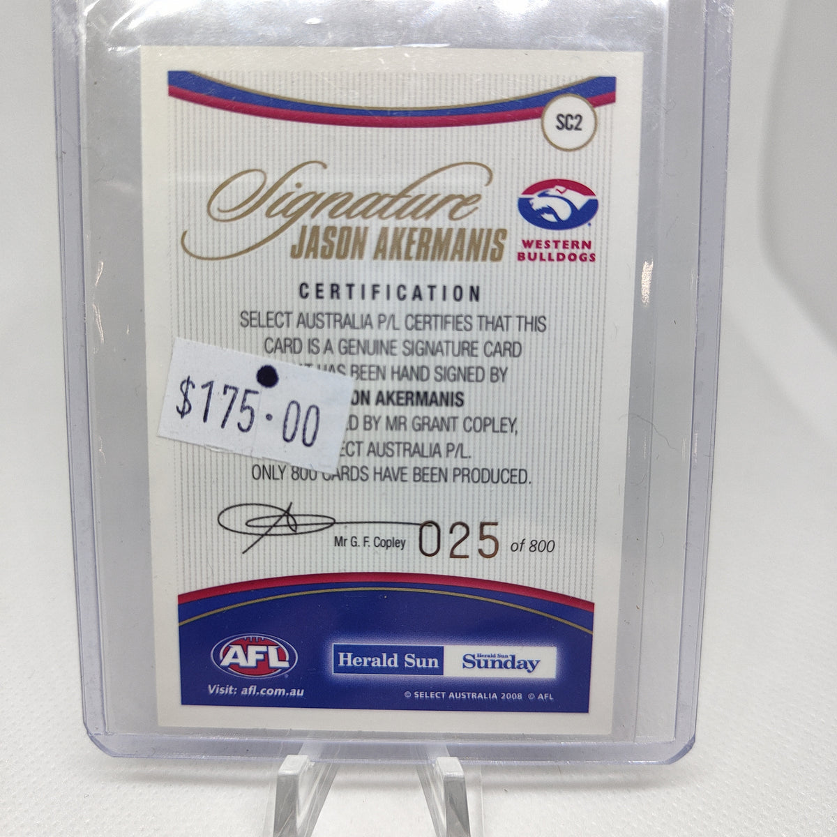 2007 Select Herald Sun Signature Card Jason Akermanis Western Bulldogs ...
