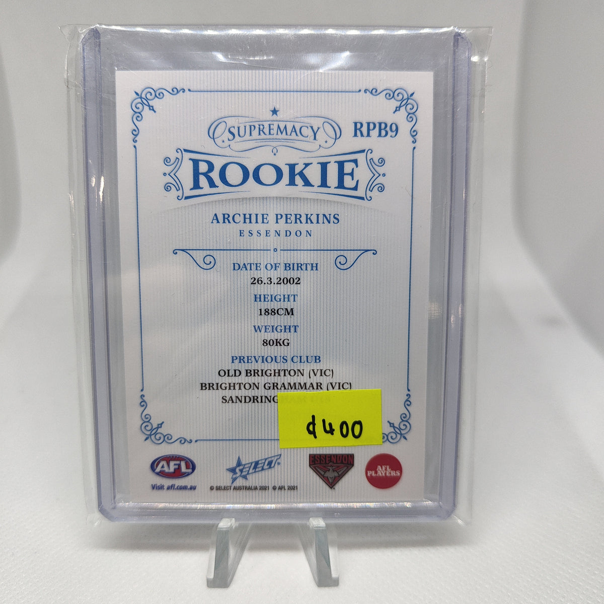 2021 Select Supremacy Rookie Archie Perkins Essendon No.22/85 – Shields ...