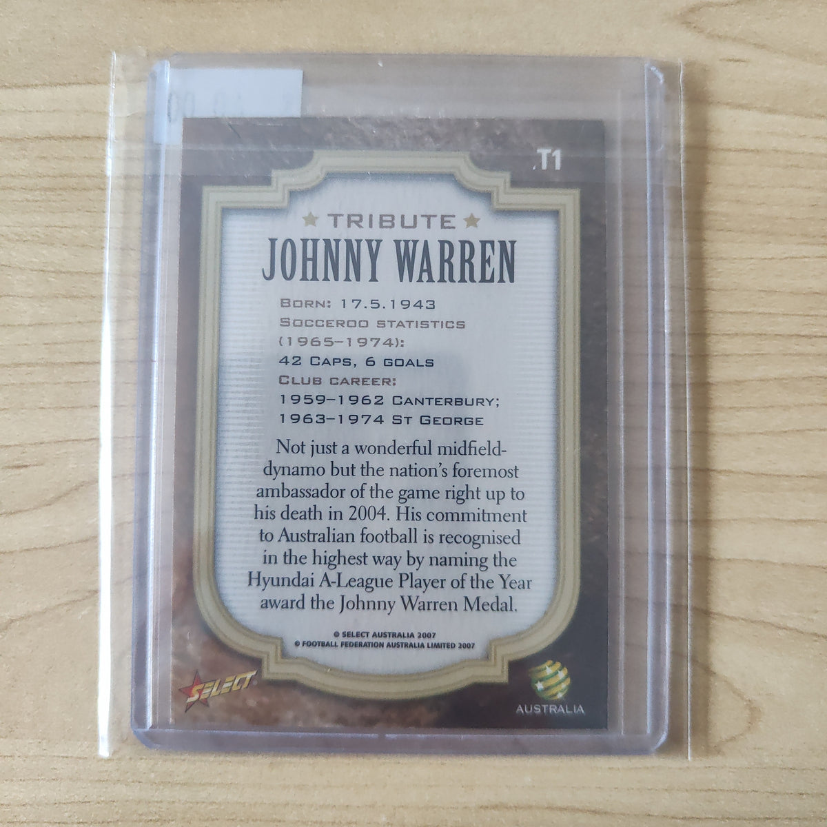 2007 Select Tribute Johnny Warren Soccer Card – Shields Stamps & Coins