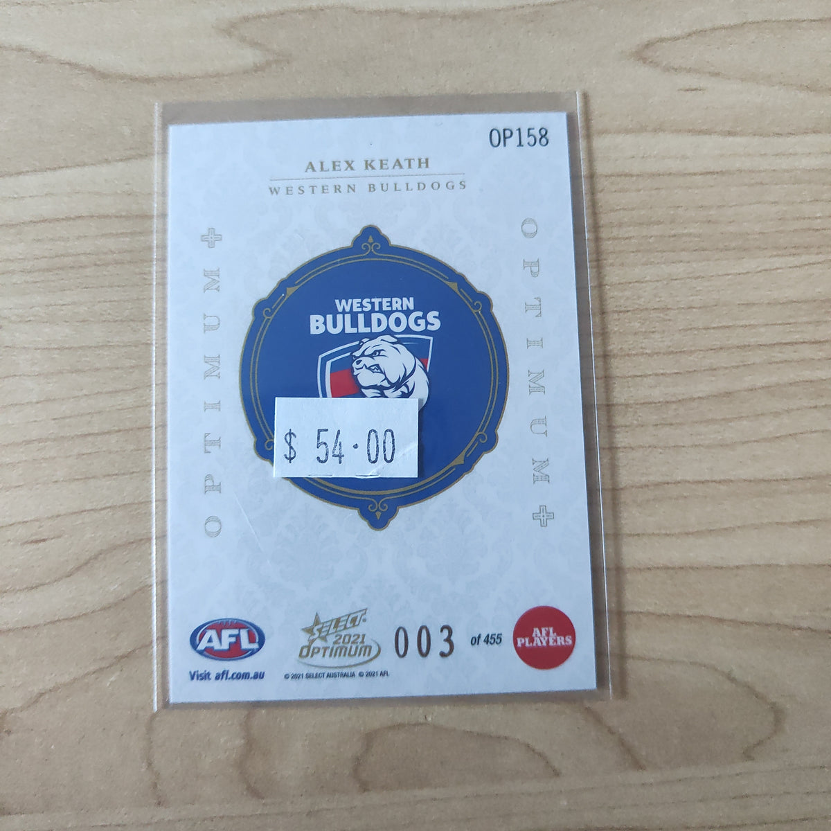 2021 AFL Optimum Plus Alex Keath Western Bulldogs LOW NUMBER No.003/45 ...