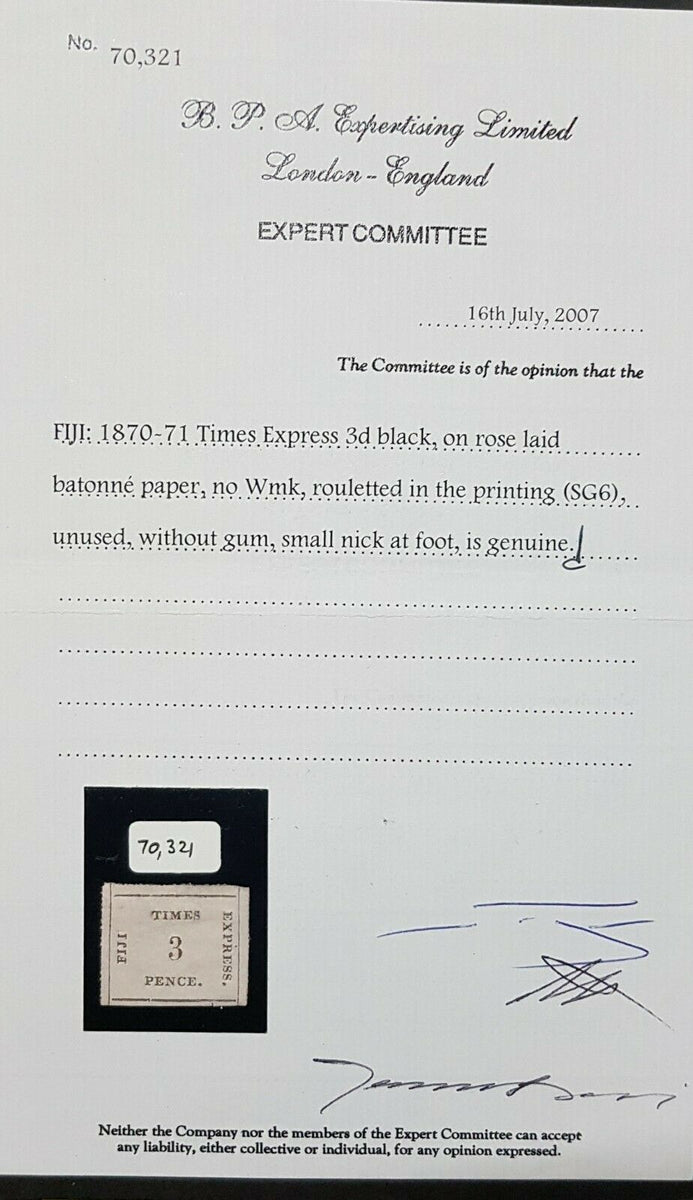 Fiji 1870 3d Fiji Times Express Newspaper first issue SG 6 mint no gum ...