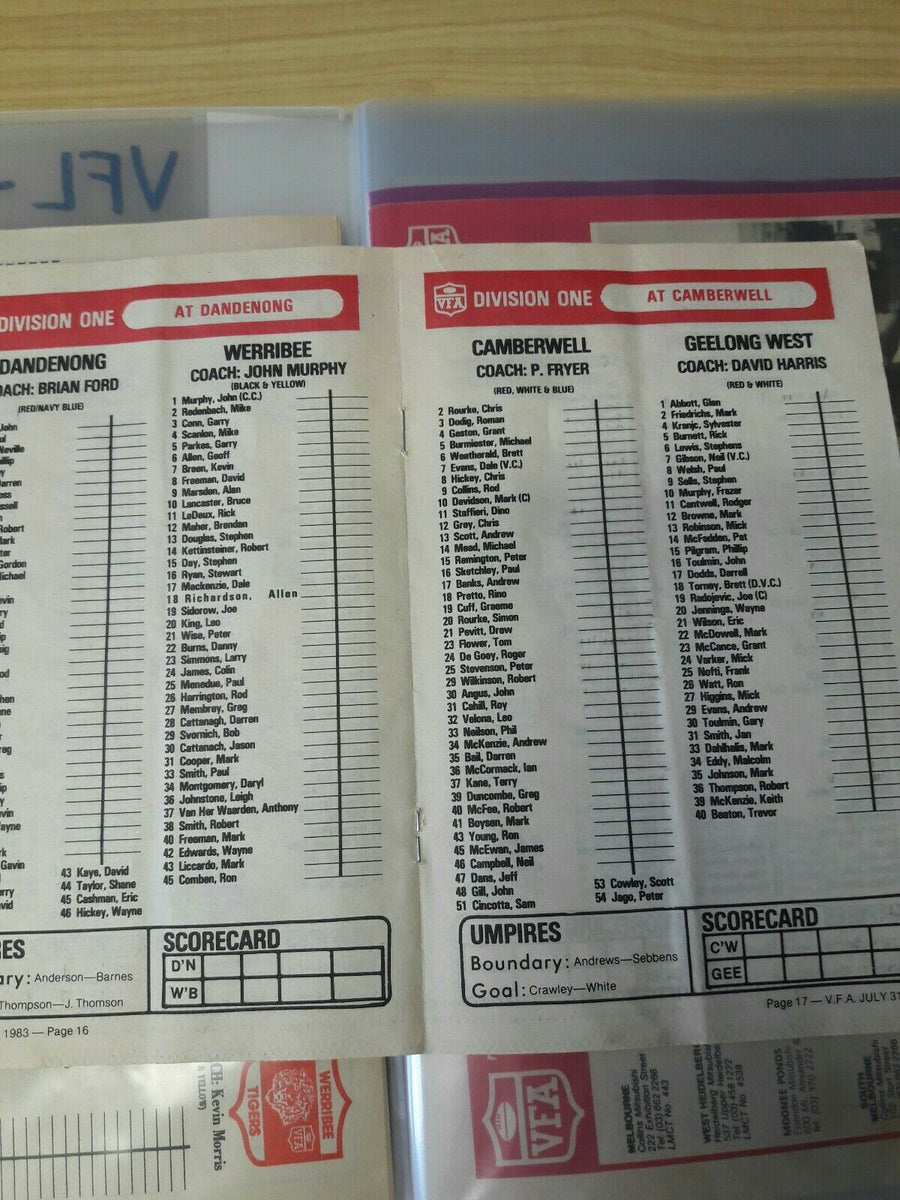 Football 1983 VFA Victorian Football Association Record Magazine July ...