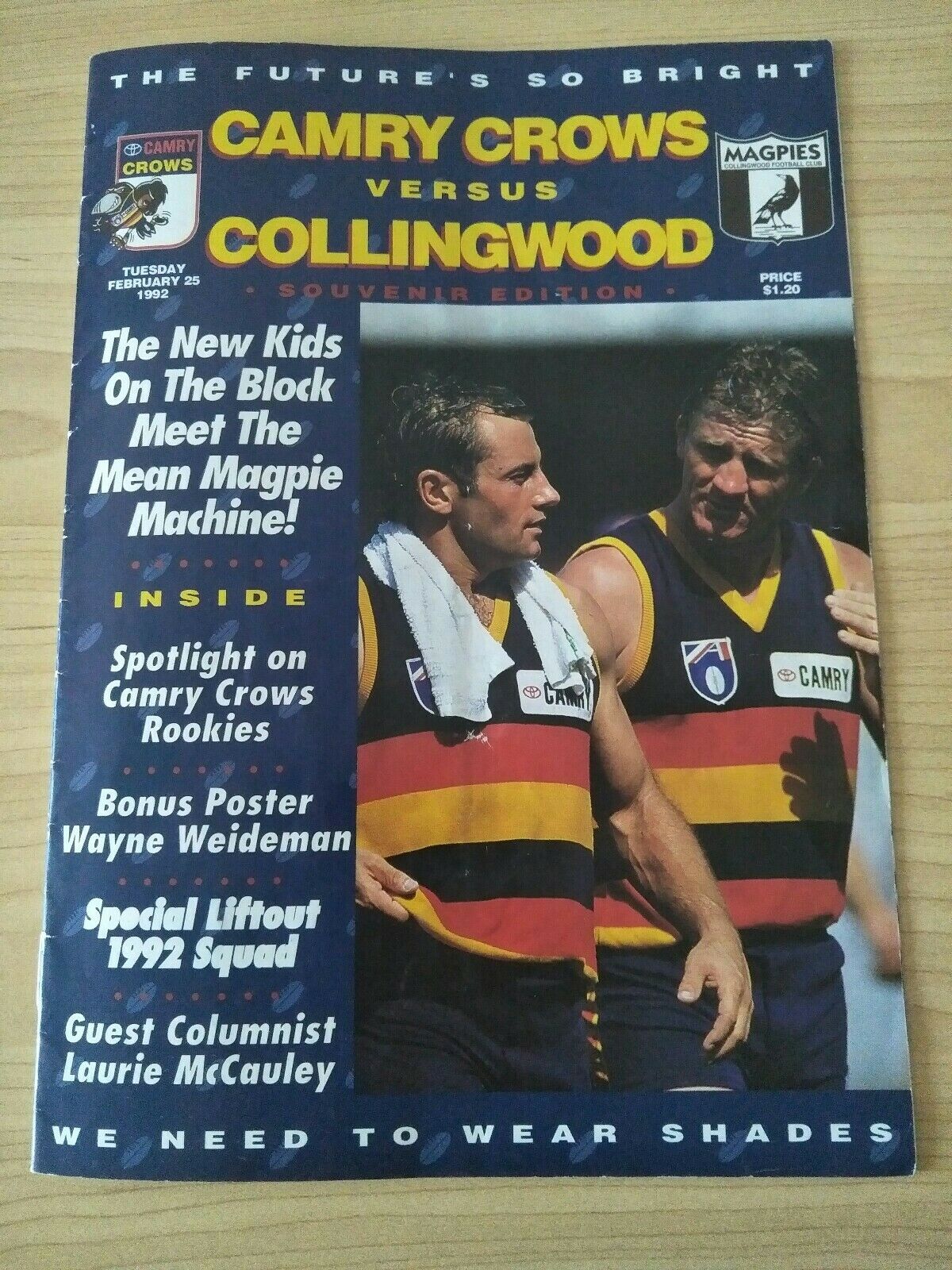 AFL 1992 Camry Adelaide Crows v Collingwood. Souvenir Football Record ...