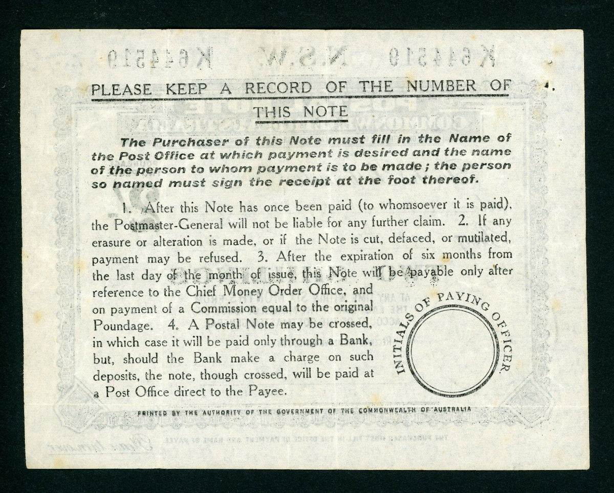 Australia NSW 2/- Postal Note banknote postal stationery used Bankstow ...