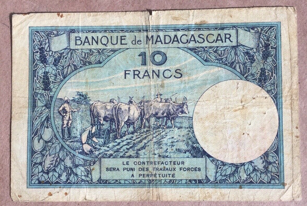 Madagascar 1937-47 10 Francs Banknote P36 – Shields Stamps & Coins