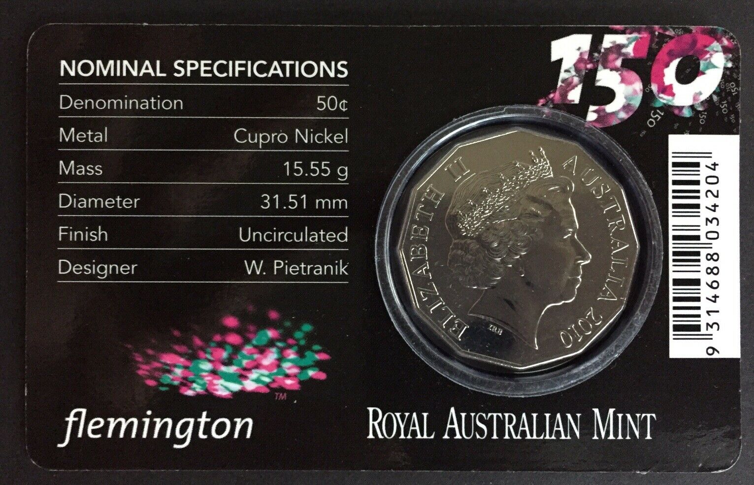 Australia 2010 Fifty Cents 50c 150th Running Melbourne Cup 50c 50 cent ...