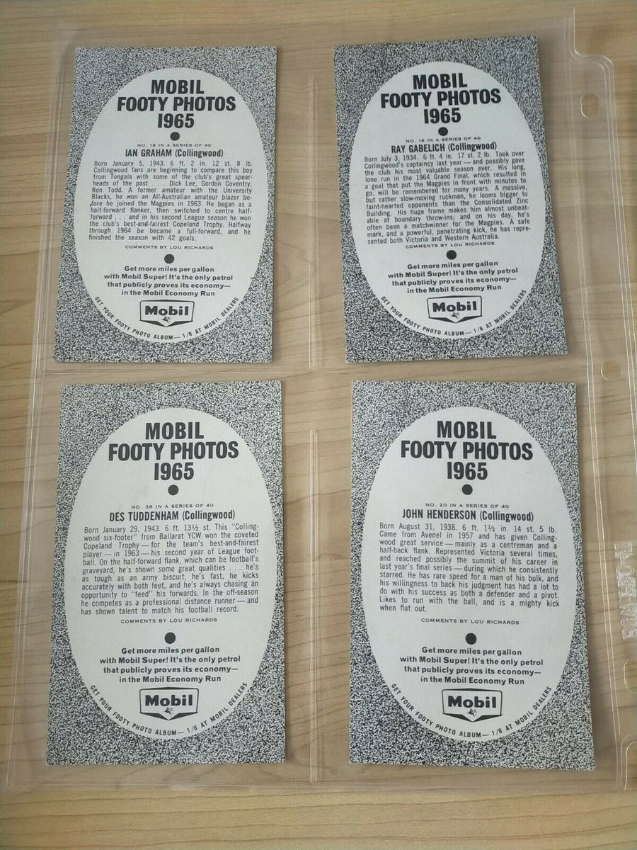 VFL 1965 Mobil Football Collingwood Ray Gabelich, Ian Graham, Des Tudd ...