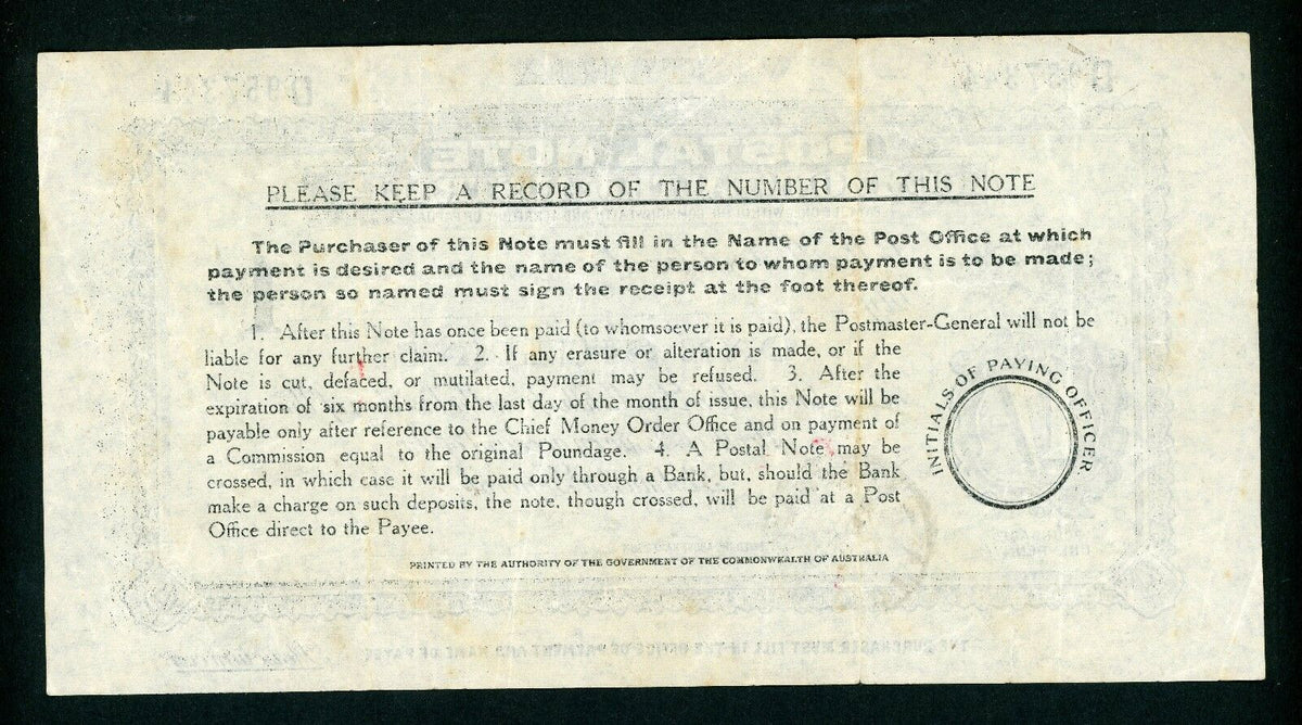 Australia Victoria 1/- Postal Note banknote postal stationery use Shep ...