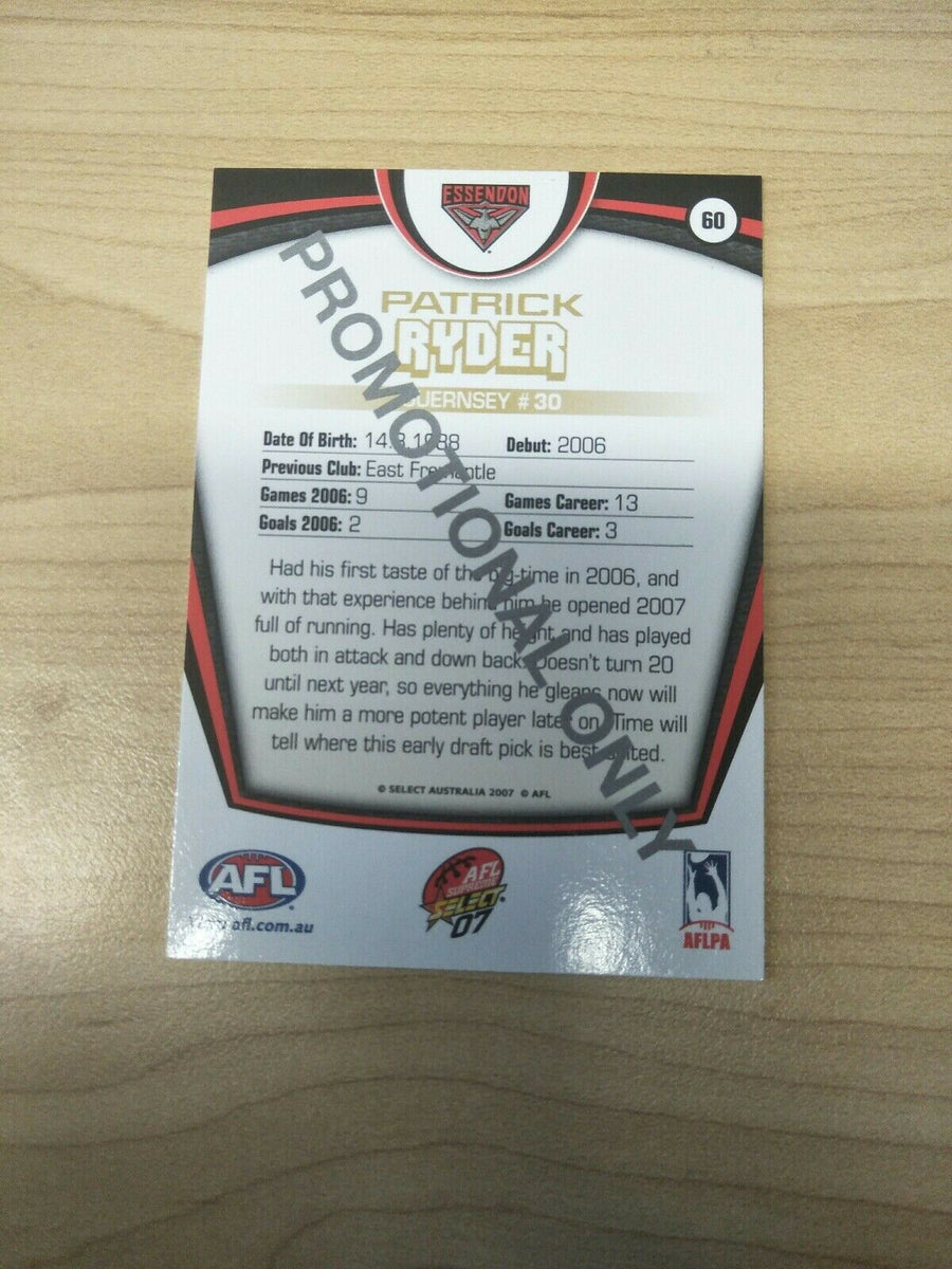 2007 Select AFL Supreme Promotional Card Patrick Ryder Essendon ...