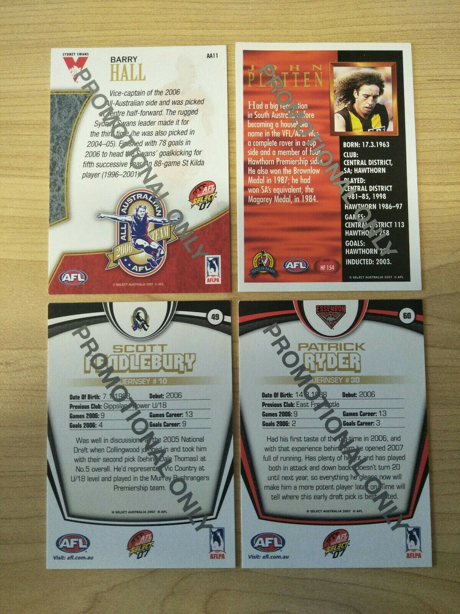 2007 Select AFL Promotional Card Set 4 Cards – Shields Stamps & Coins