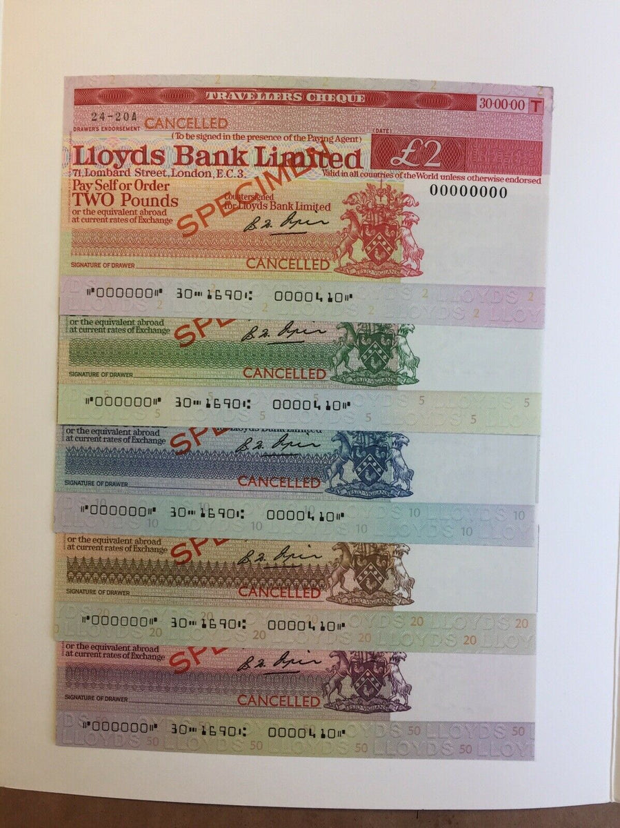 UK Great Britain Set Of Travellers Cheques Overprinted Specimen In Off ...