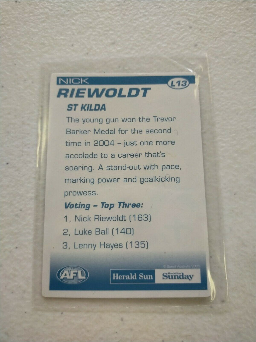 2005 Herald Sun 2D Best & Fairest Card Nick Riewoldt St Kilda – Shields ...