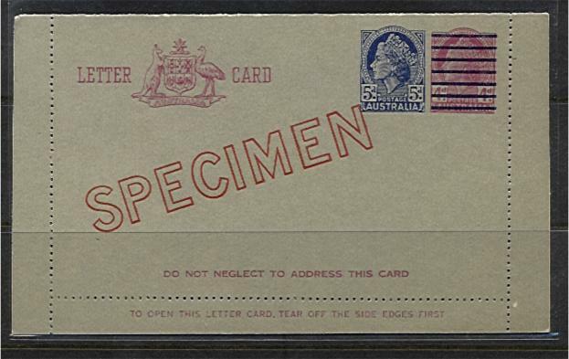 Australia Letter Card 5d on 4d QEII overprinted Specimen in red. HG48 ...
