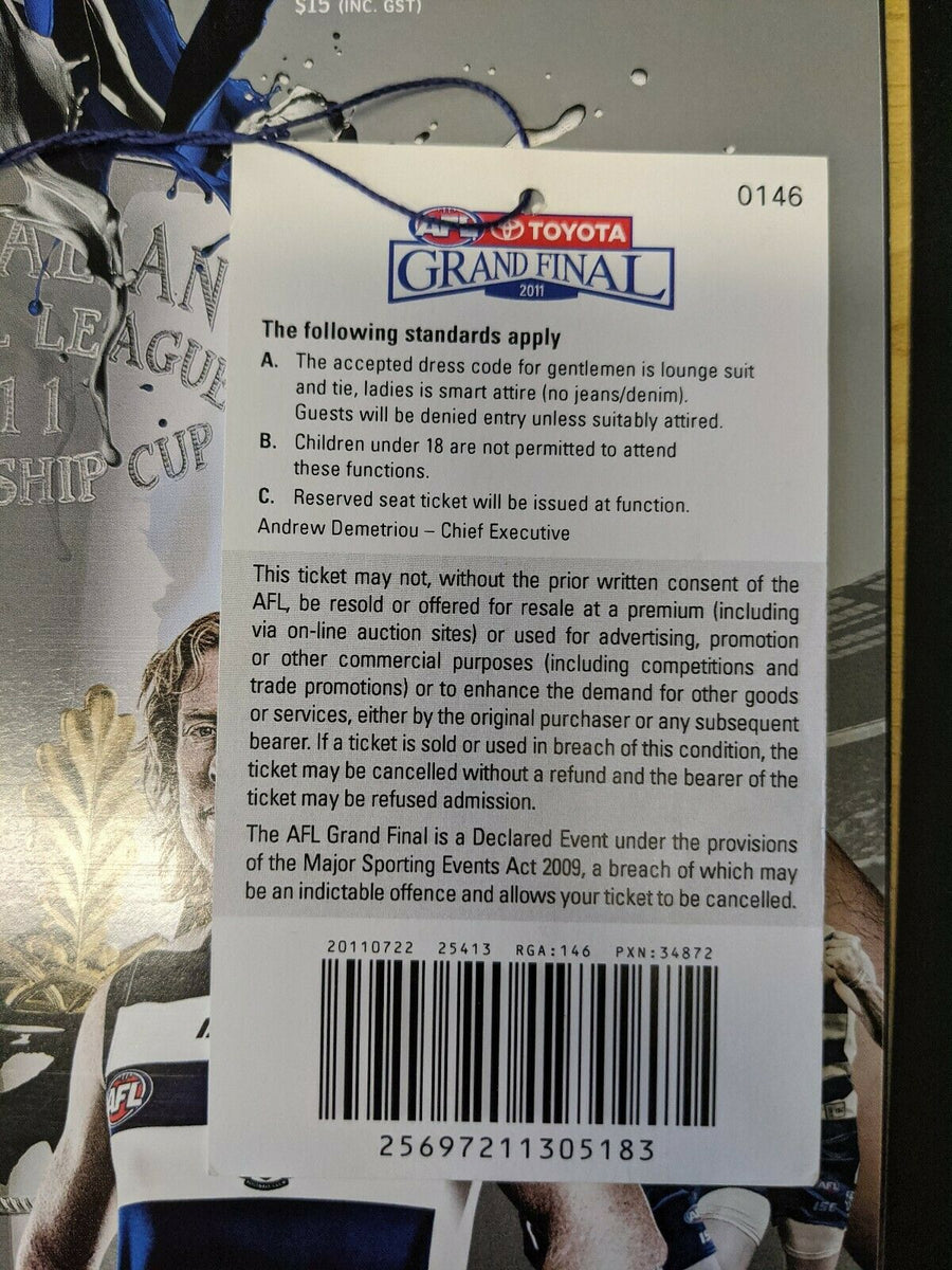 2011 AFL Grand Final Record Menu And Ticket Geelong vs Collingwood ...