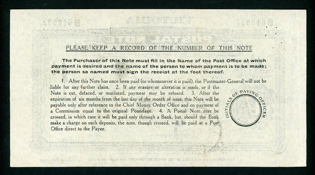 Australia Victoria 1/- Postal Note banknote postal stationery used Ker ...