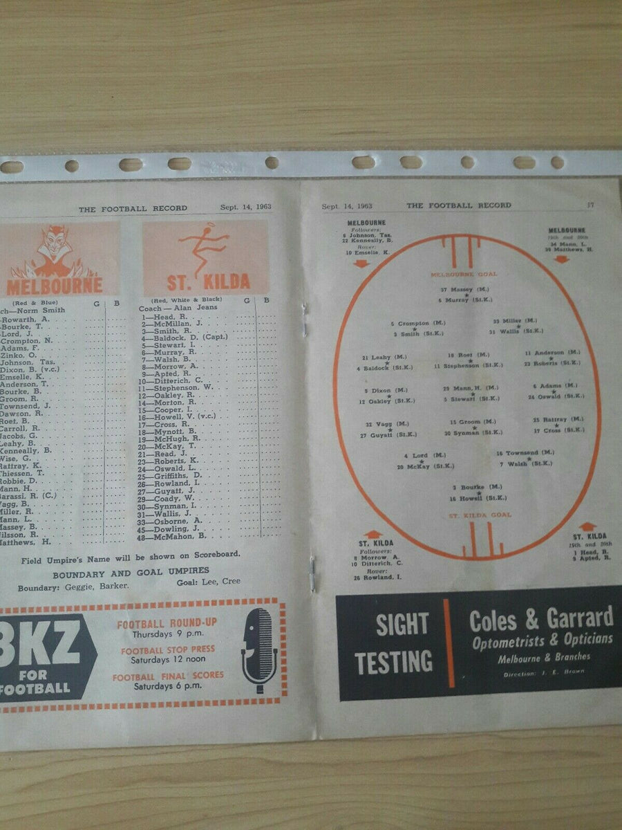 VFL AFL 1963 Semi Final Melbourne v St Kilda Football Record – Shields ...