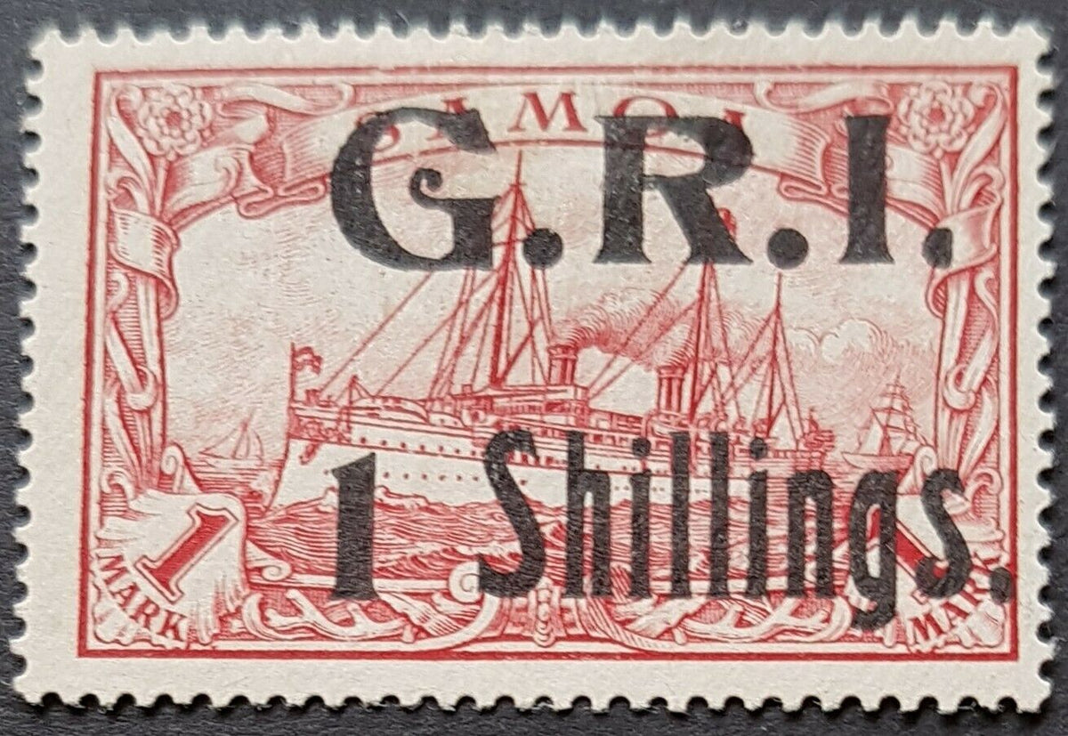 GRI on German Samoa NZ SG 110, 1 shilling on 1 mark, broken I variety ...