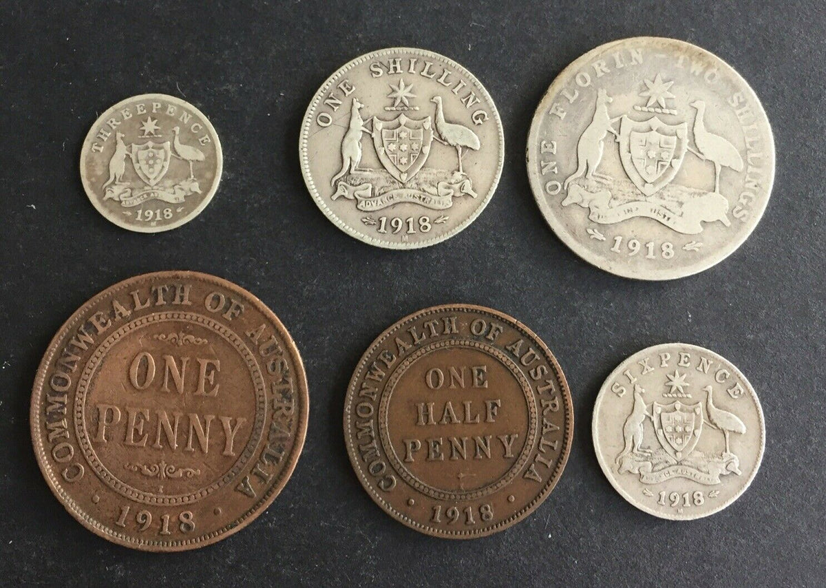 AUSTRALIA 1918 Pre Decimal 6 Coin Set including 4 silver – Shields ...