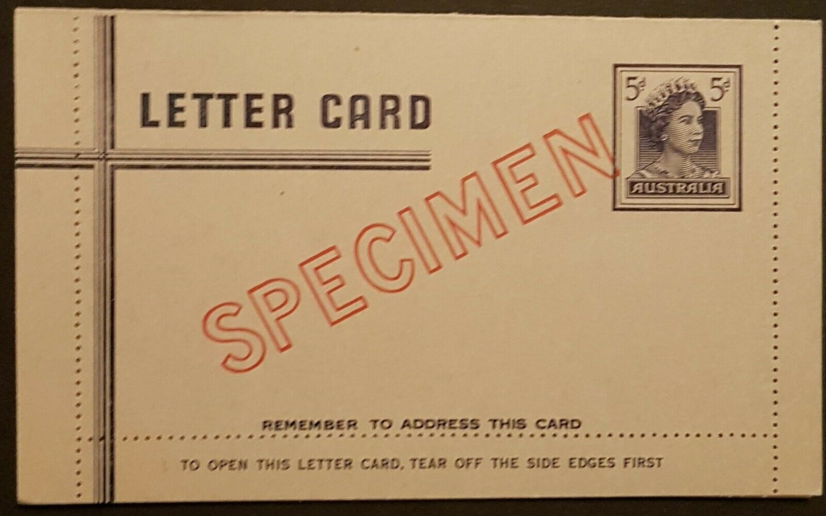 Australia Letter card 5d blue Queen Elizabeth overprinted specimen min ...