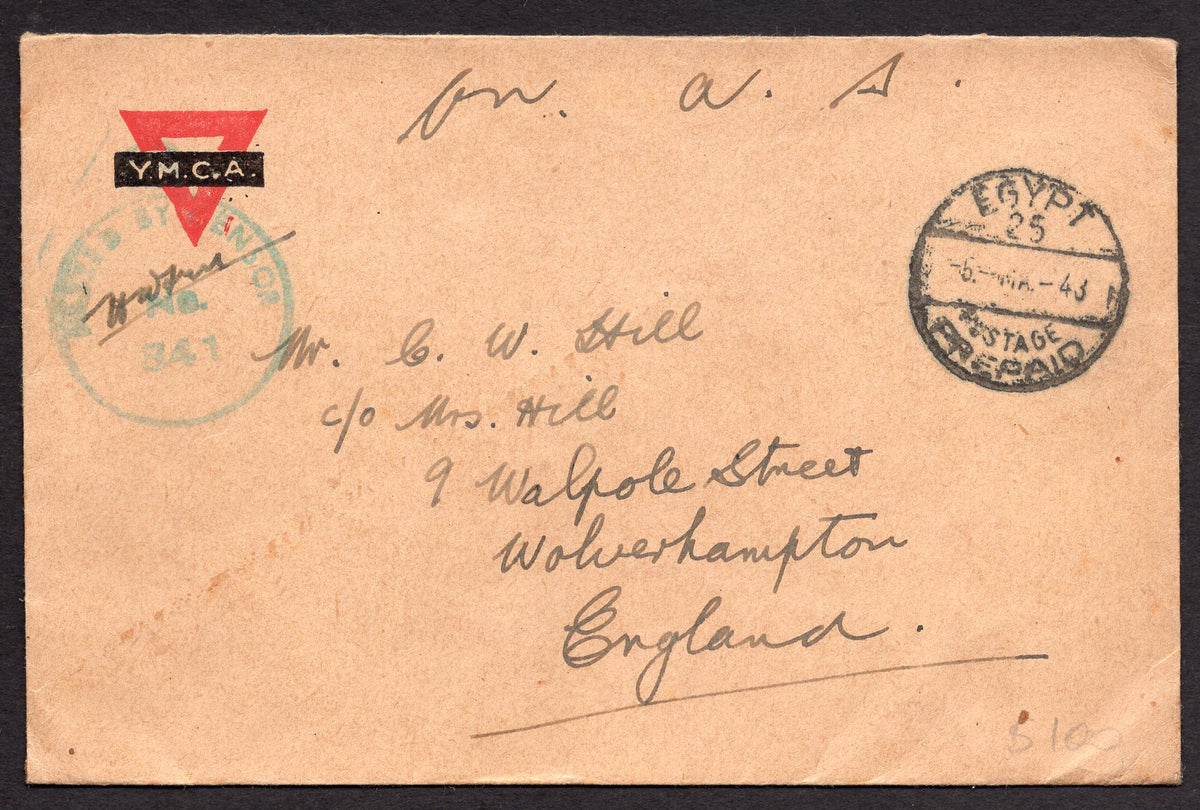 GB Great Britain WW2 British Forces Egypt YMCA Post Paid Wolverhampton ...
