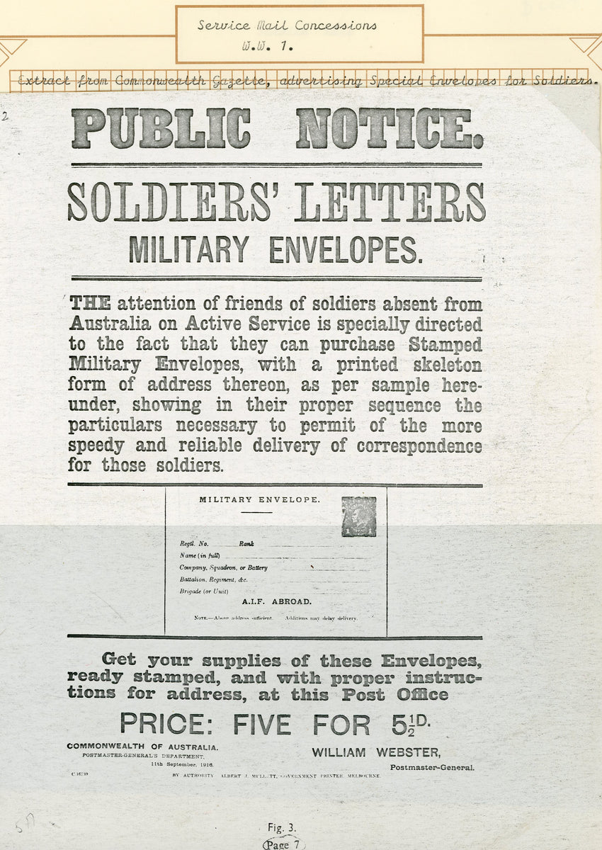 Australia 1914-18 WWI 1d KGV Military Envelope Issued for Dispatch of ...