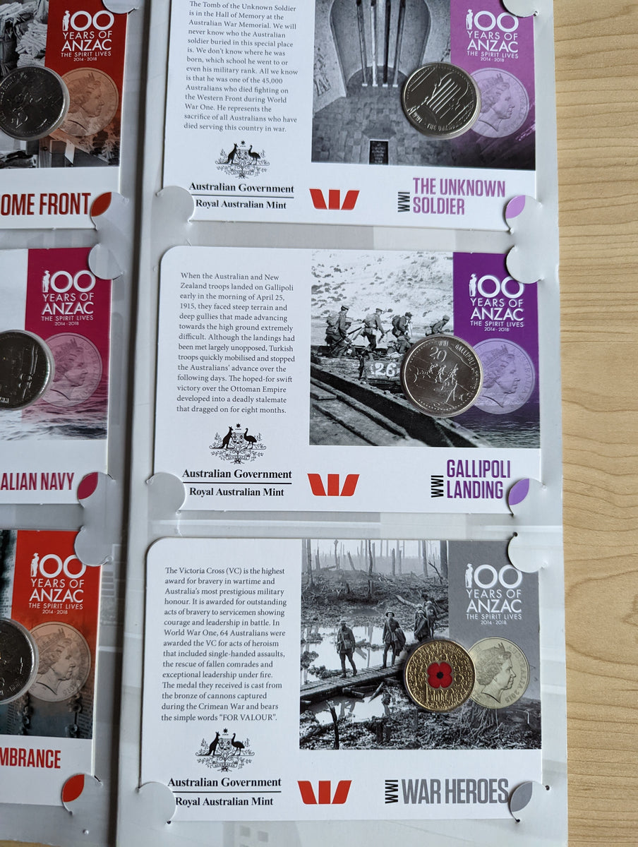Australia 2014 ANZAC Remembered Coin Set Including $1 Coloured Poppy ...