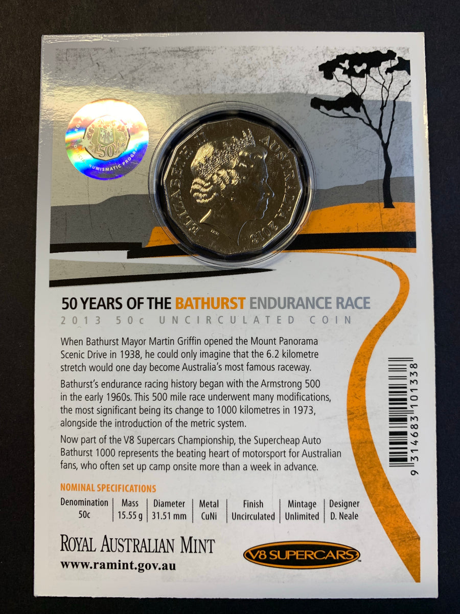 Australia 2013 Bathurst car Racing Anniversary carded 50 cents coloure ...
