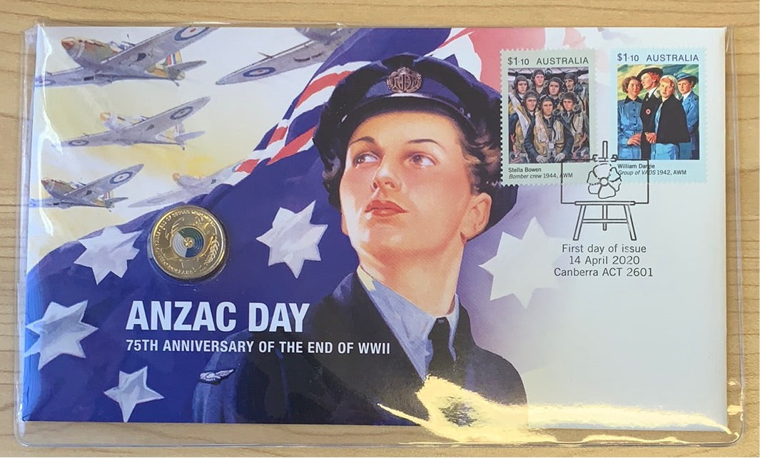 2020 $2 ANZAC Day 75th Anniversary of the End of WWII PNC with coloure ...