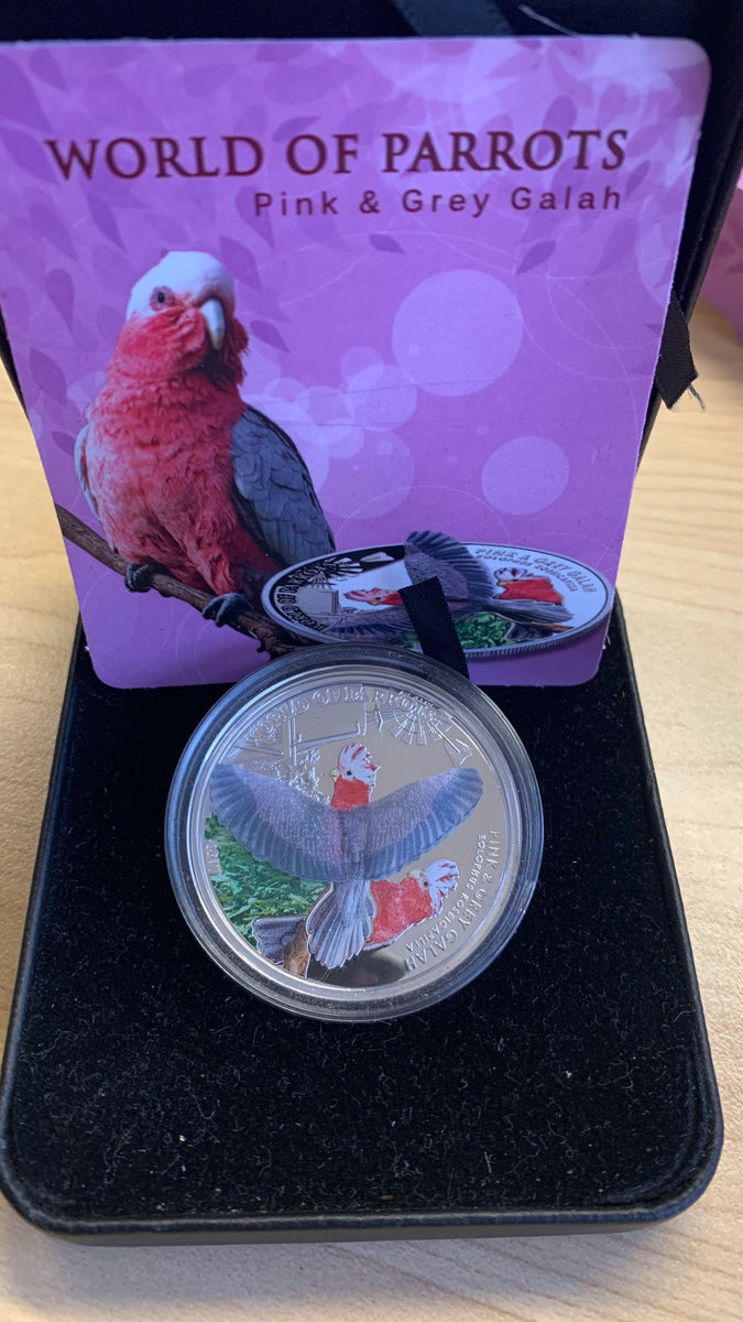 Cook Islands 2017 $5 World of Parrots "Pink & Grey Galah" .925 1oz Col ...