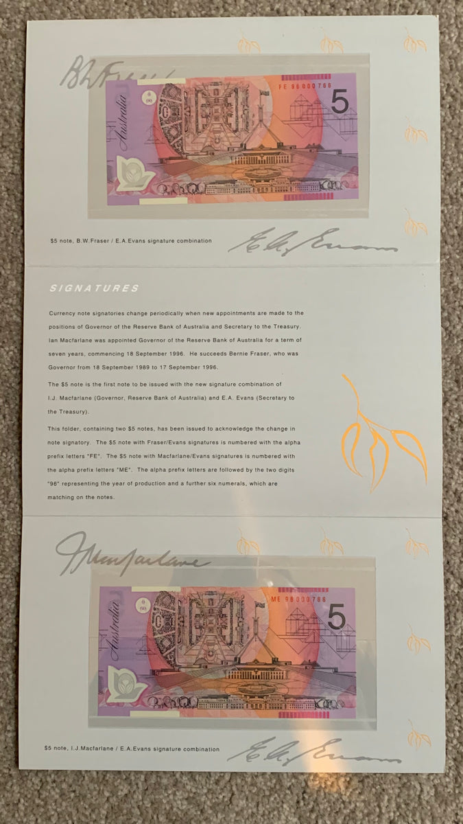 1996 $5 Signatures Polymer Uncirculated Banknote Premium Folder ...
