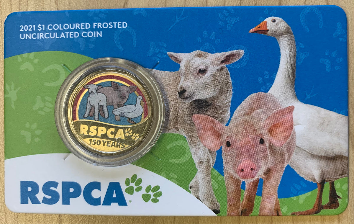 2021 Australia Coloured $1 RSPCA carded Royal Australian Mint Uncircul ...