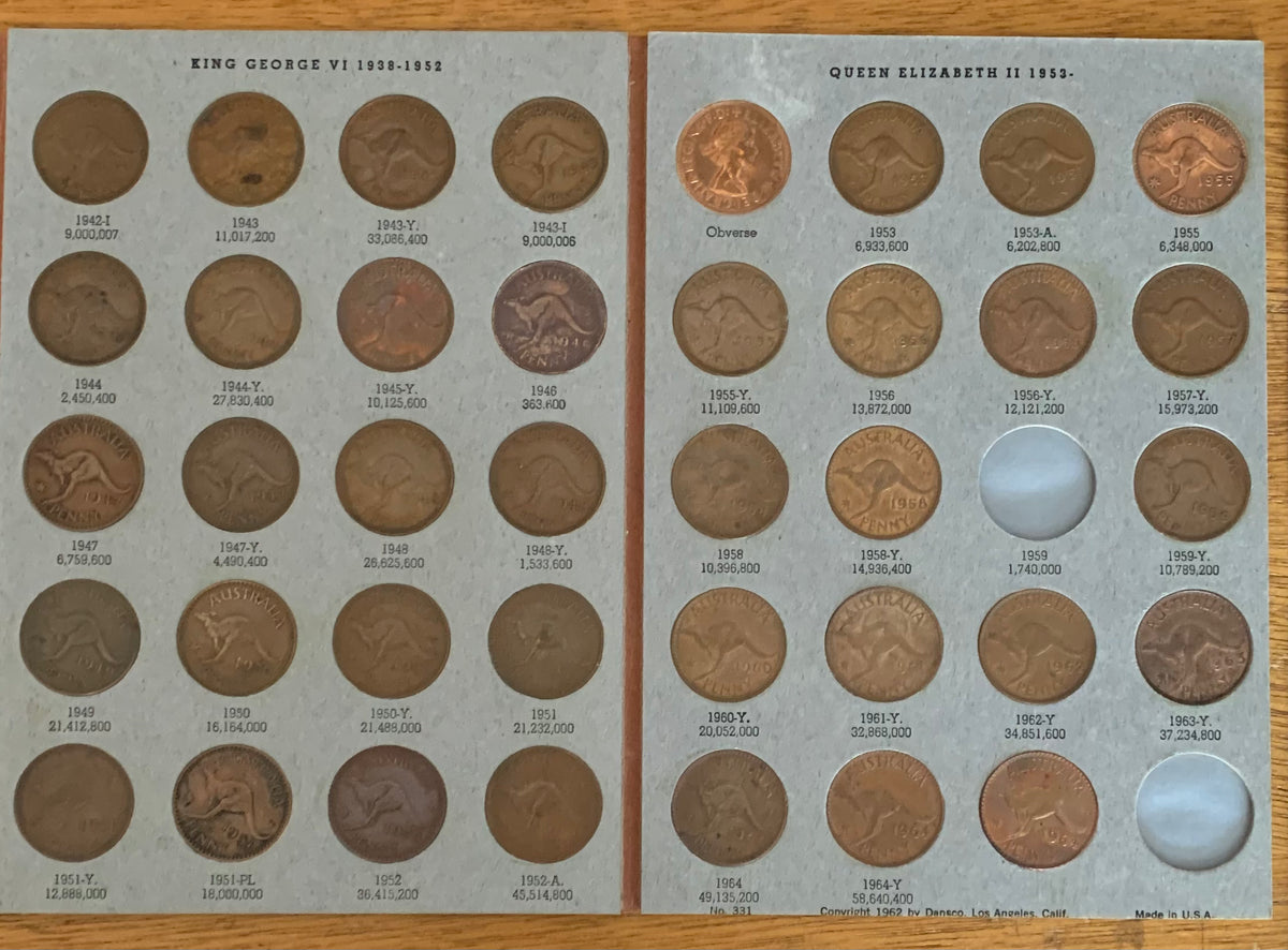 Australia Penny collection including rare 1946 1d in Dansco Album ...