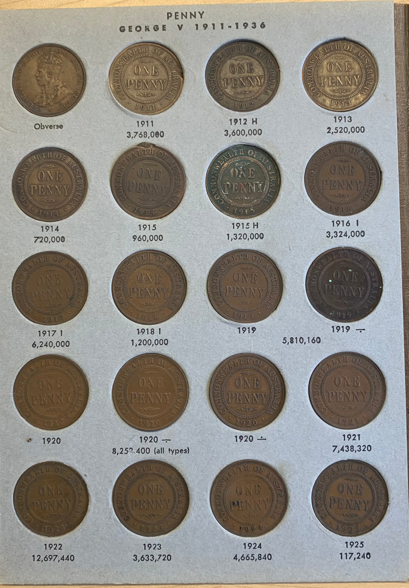 Australia Penny collection including rare 1925 & 1946 1d in Hendo Albu ...