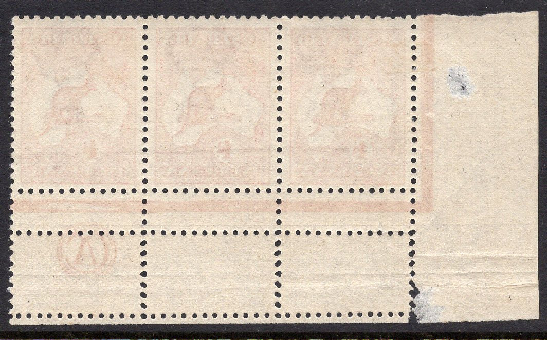 Australia Kangaroo SG 2 1d One Penny Red strip of 3 Stamps CA Monogram ...